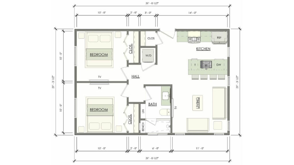 2 Bedroom ADU Floor Plans
