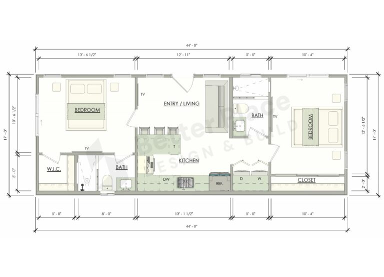 Teak | Best ADU Floor Plans 750 Sq Ft – 2 Bed, 2 Bath Design