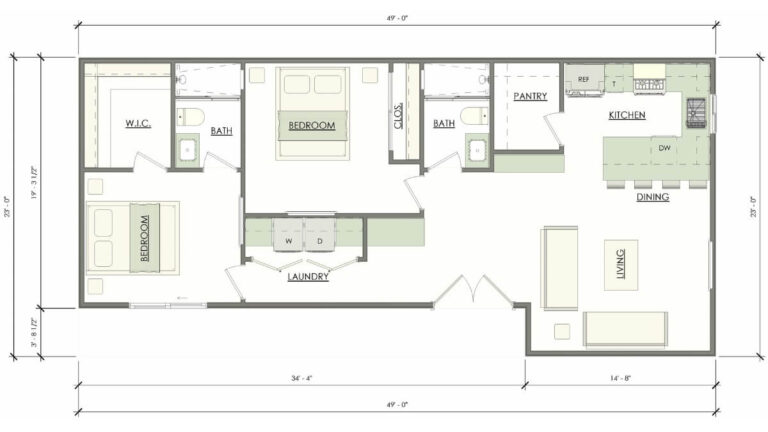 2 Bedroom ADU Floor Plans
