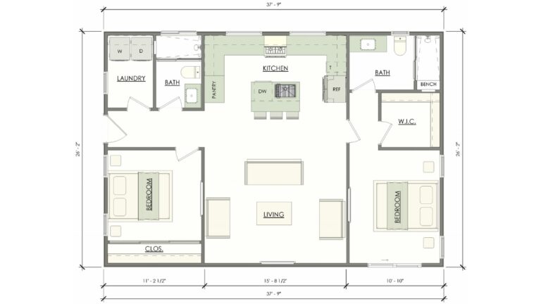 2 Bedroom ADU Floor Plans